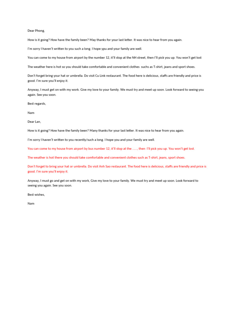 Letter to Lan: Travel Tips and Greetings | PDF
