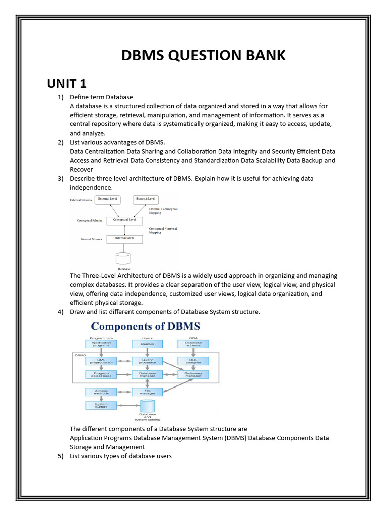 DBMS Question Bank and Concepts Guide | PDF | Databases | Relational ...