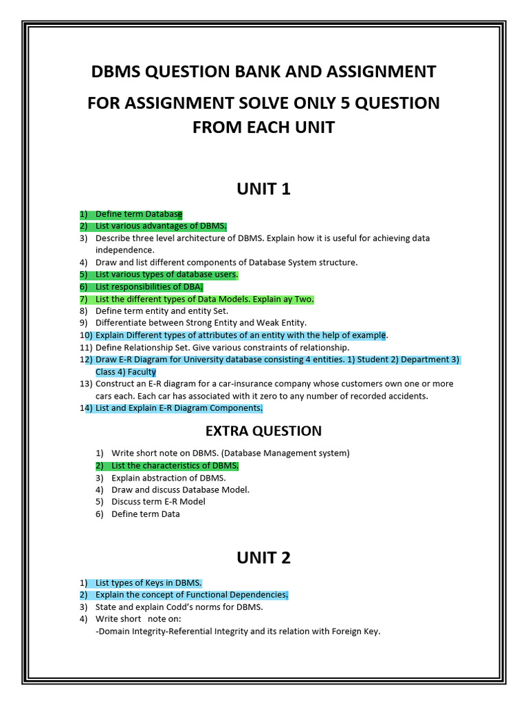 DBMS Question Bank and Assignment | PDF | Databases | Database Transaction