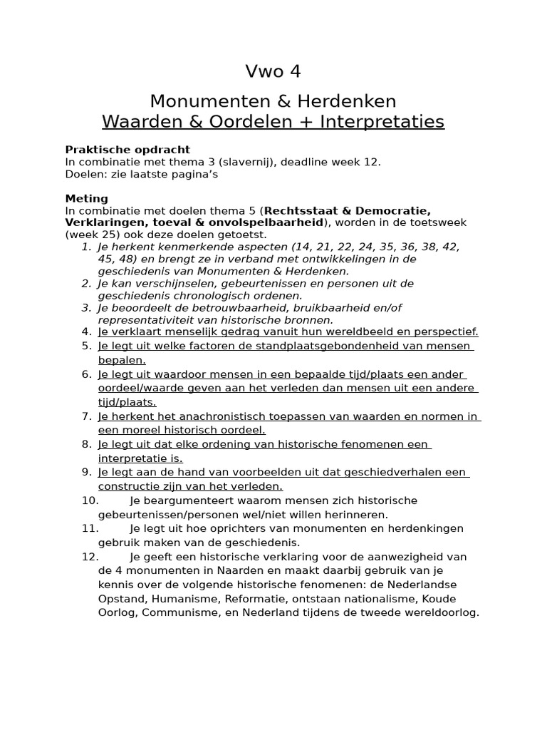 Vwo 4 Thema 4 Monumenten en Herdenken | PDF