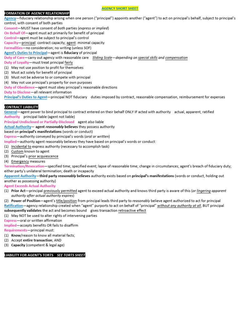 SHORT SHEETS | PDF | Law Of Agency | Partnership