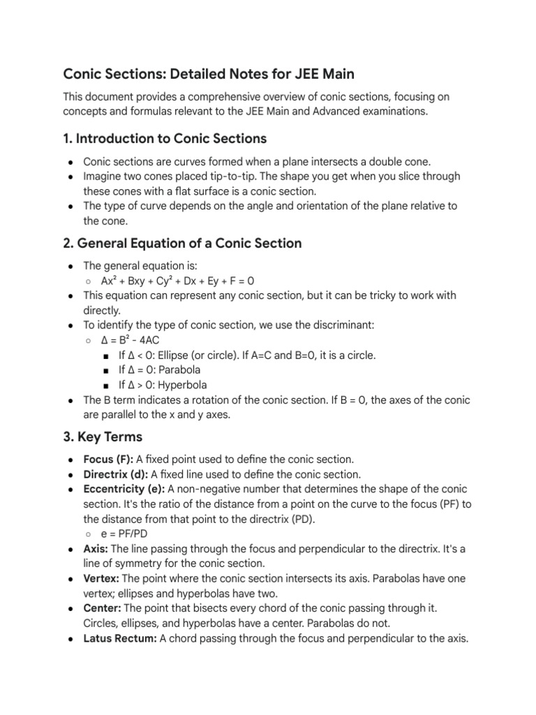 Conic Sections - Detailed Notes For JEE Main | PDF | Ellipse ...