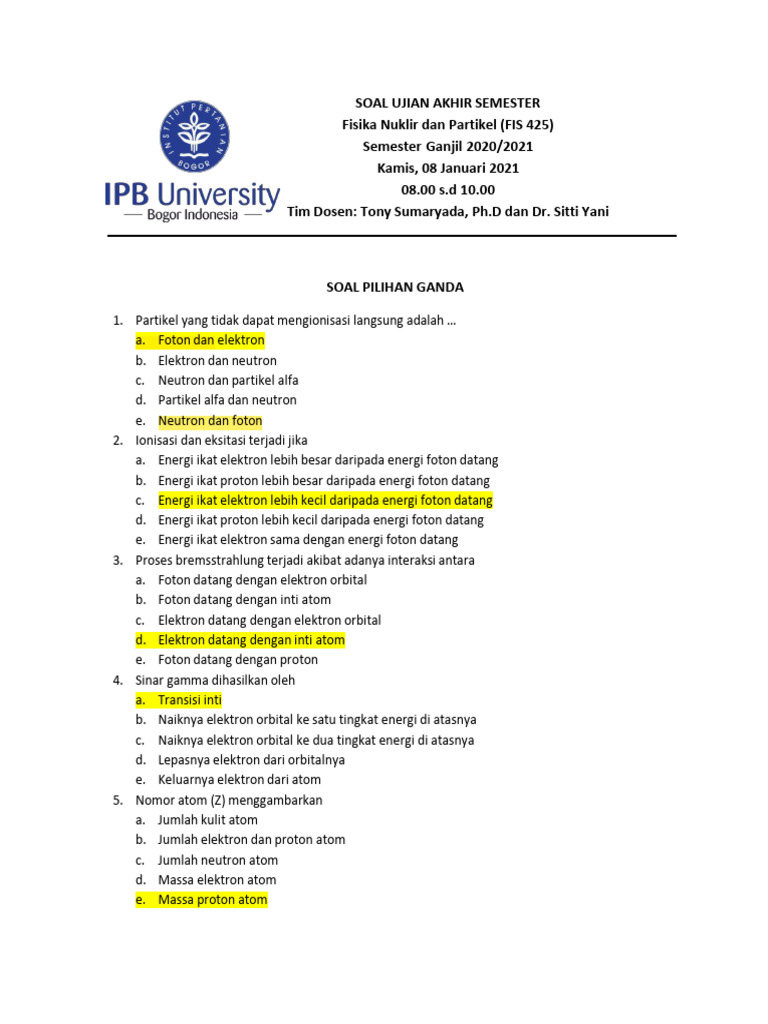 Soal Ujian Fisika Nuklir 2020/2021 | PDF