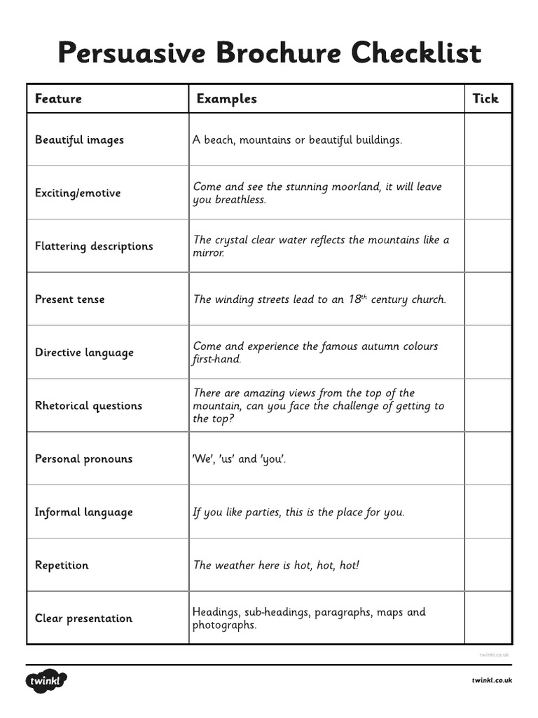 Persuasive Brochure Checklist | PDF