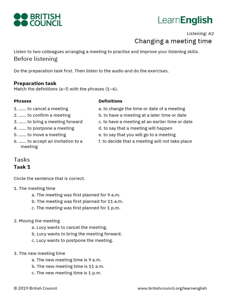 Changing Meeting Time PDF | PDF