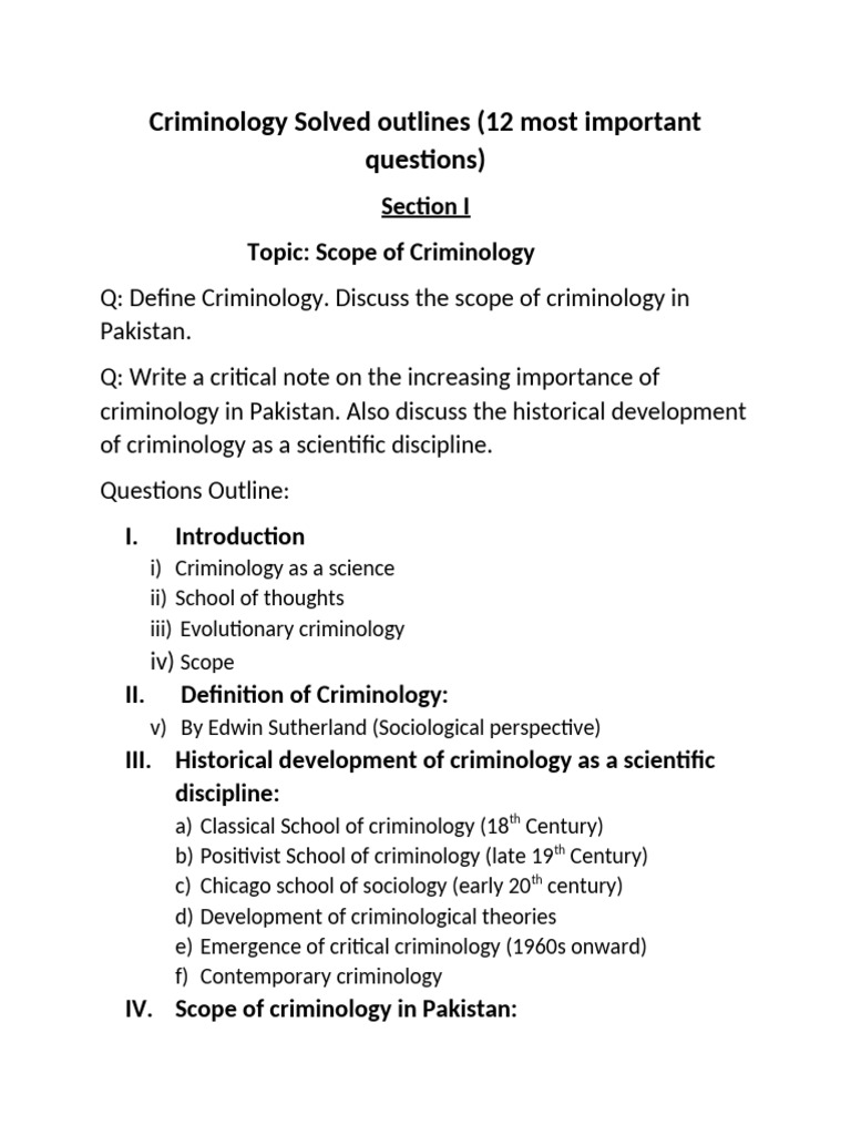 Criminology Solved Outlines | PDF | Criminology | Crimes