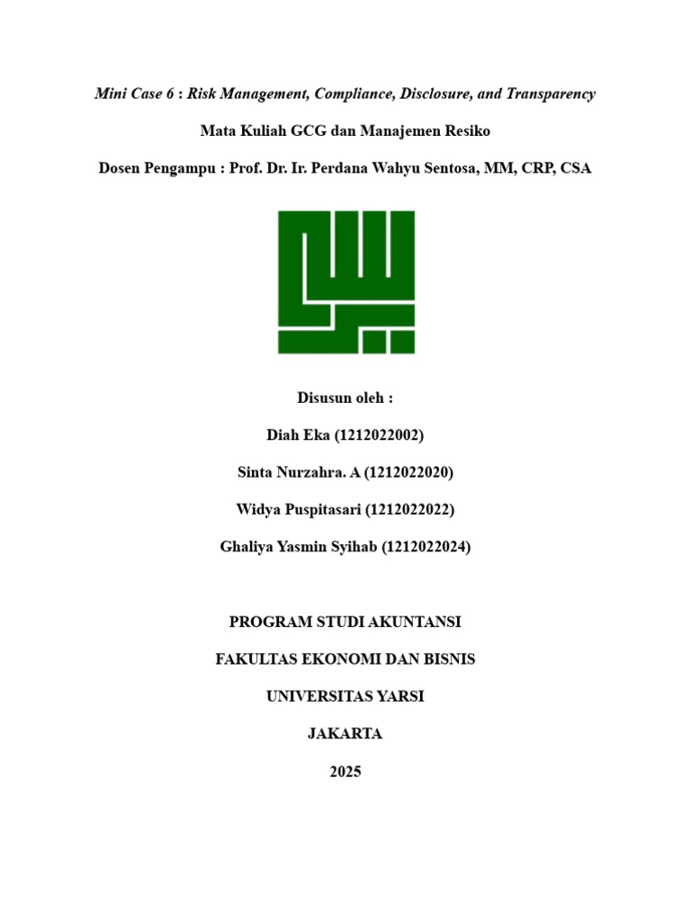 Tugas Kelompok Mini Case 6 - GCG Dan Manajemen Resiko | PDF