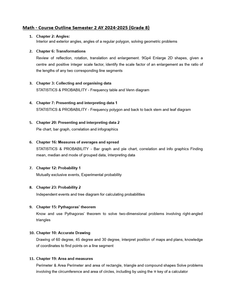 Grade 8 Math Course Outline 2024-2025 | PDF
