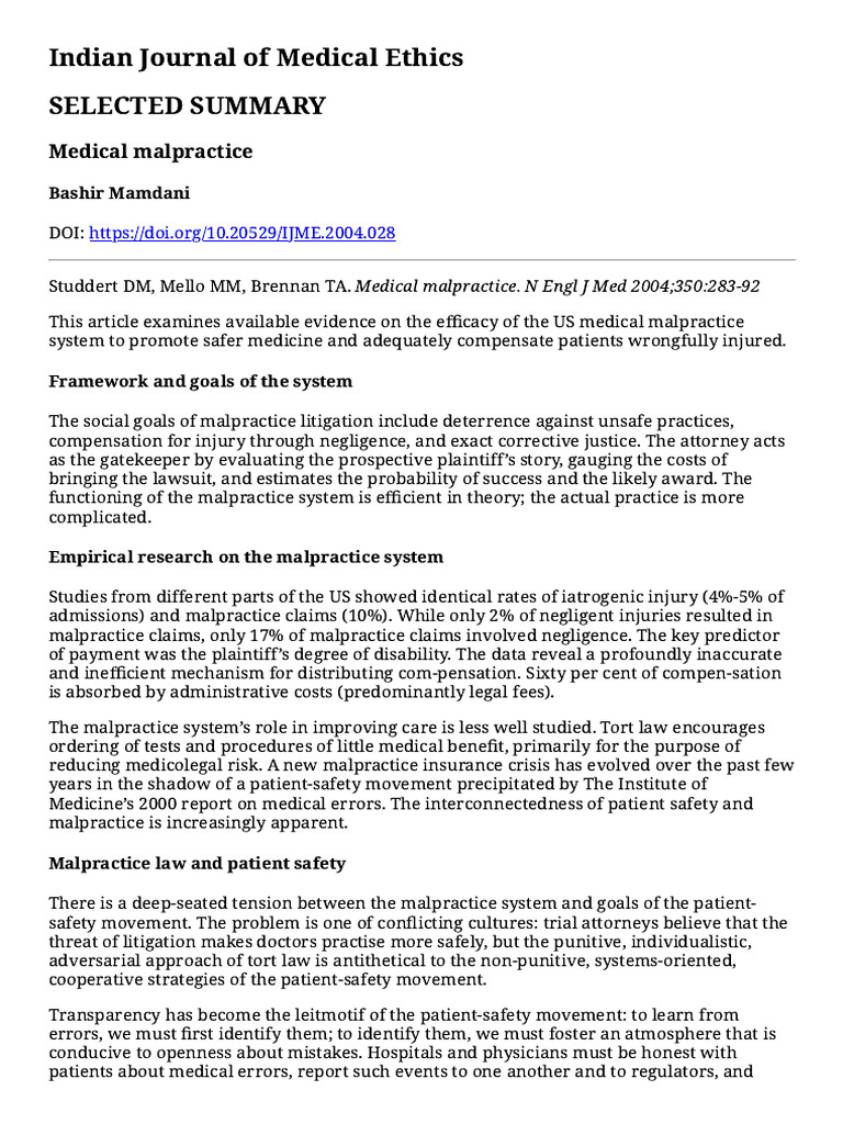 Ijme - in Articles Medical-Malpractice Galley Print | PDF | Patient ...
