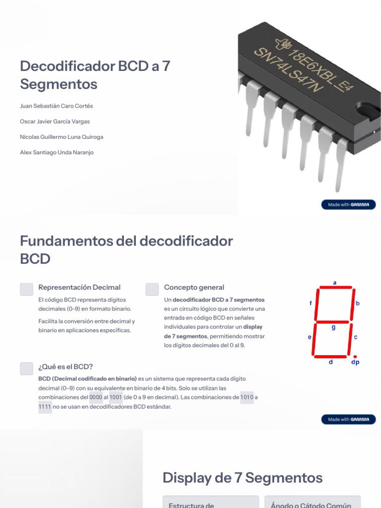 Decodificador BCD A 7 Segmentos | PDF | Decimal codificado en binario | Electrónica