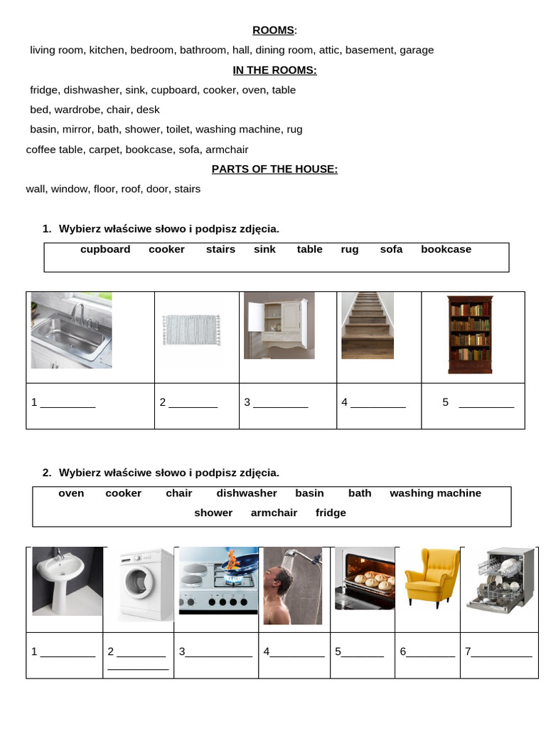 A1 Vocabulary: Rooms and Furniture | PDF | Bathroom | Chair