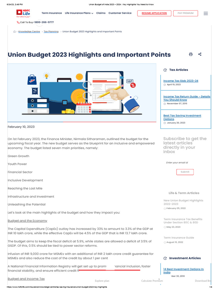 Union Budget of India 2023 - 2024 - Key Highlights You Need To Know ...