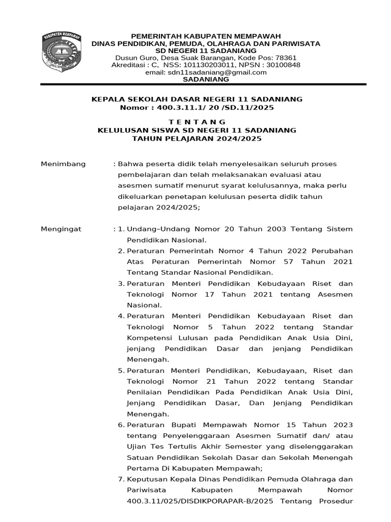Sk. Penetapan Kelulusan Revisi 2025 | PDF