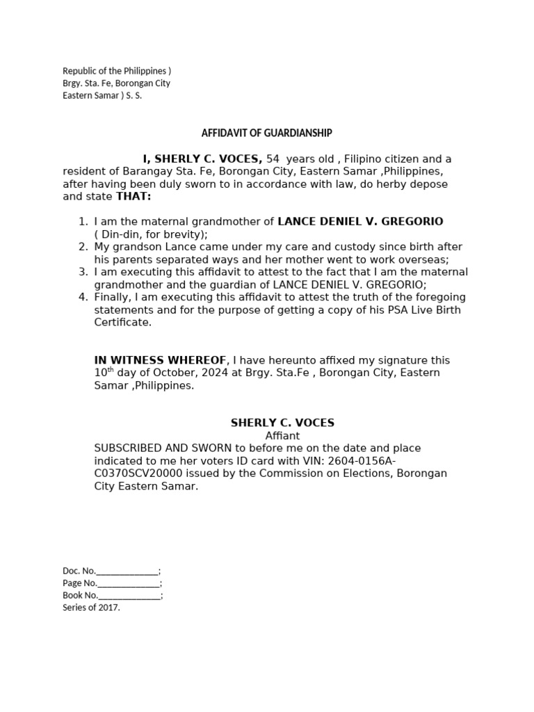Affidavit of Guardianship | PDF