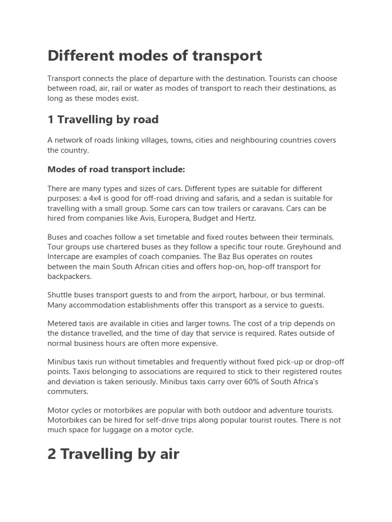 Modes of Transport in South Africa | PDF | Bus | Transport