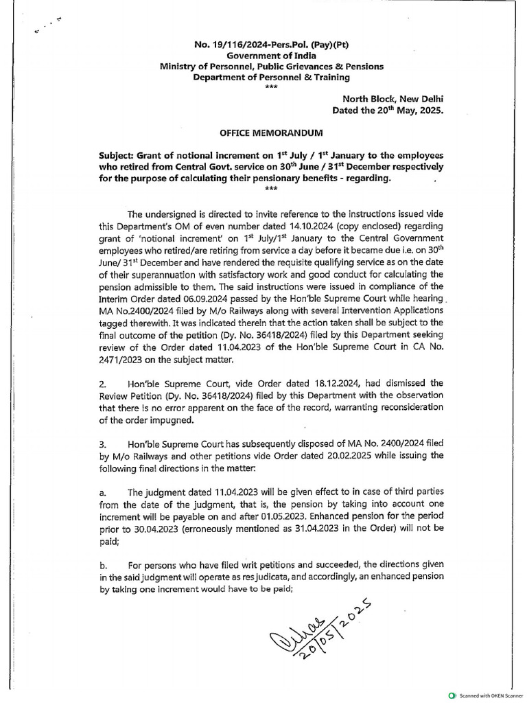 Notional Increment For Persons Who Have Retired On 30 Jun / 31 Dec | PDF