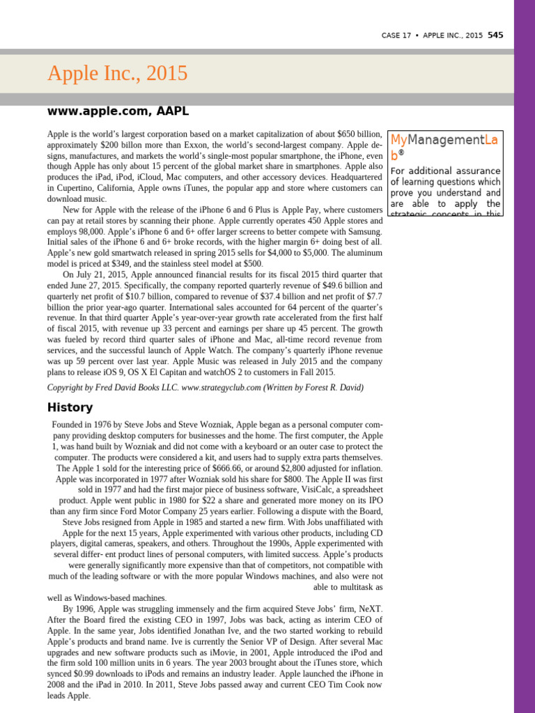 Apple Inc. 2015: Market Dominance & Strategy | PDF | Apple Inc. | Lenovo
