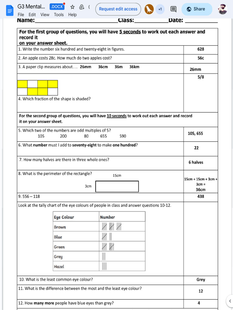 G3 Mental Maths W5T3 - PRACTICE | PDF