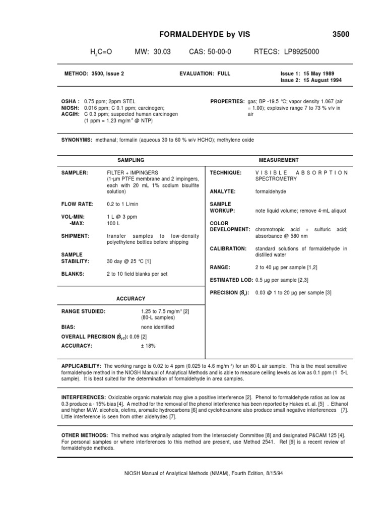 Niosh 3500 | PDF | Formaldehyde | Titration