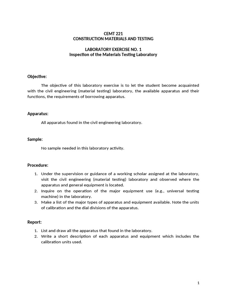 CEMT 221 - Exercise 1 | PDF