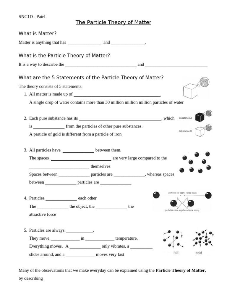 3.1 - The Particle Theory of Matter Notes Blank | PDF | Matter | Force