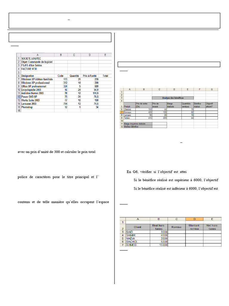 td-et-tp-excel | PDF | Microsoft Excel | Feuille de calcul