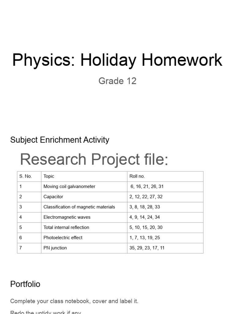 XII - Physics - Holiday Homework | PDF