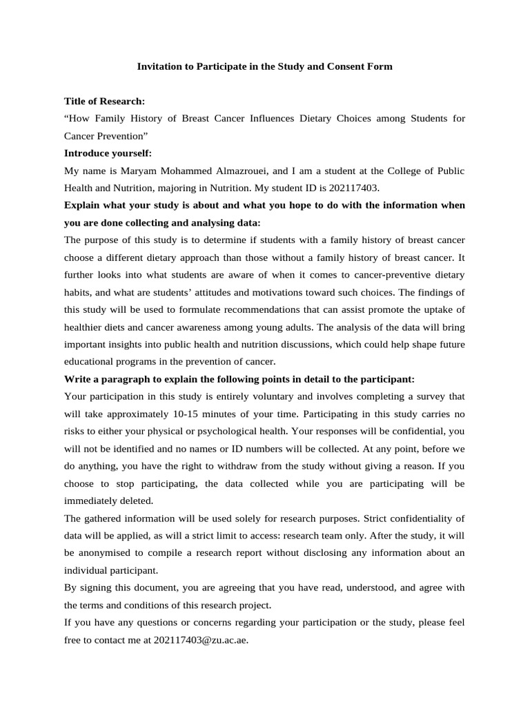 1-Template - Invitation To Participate and Consent Form | PDF | Cancer ...