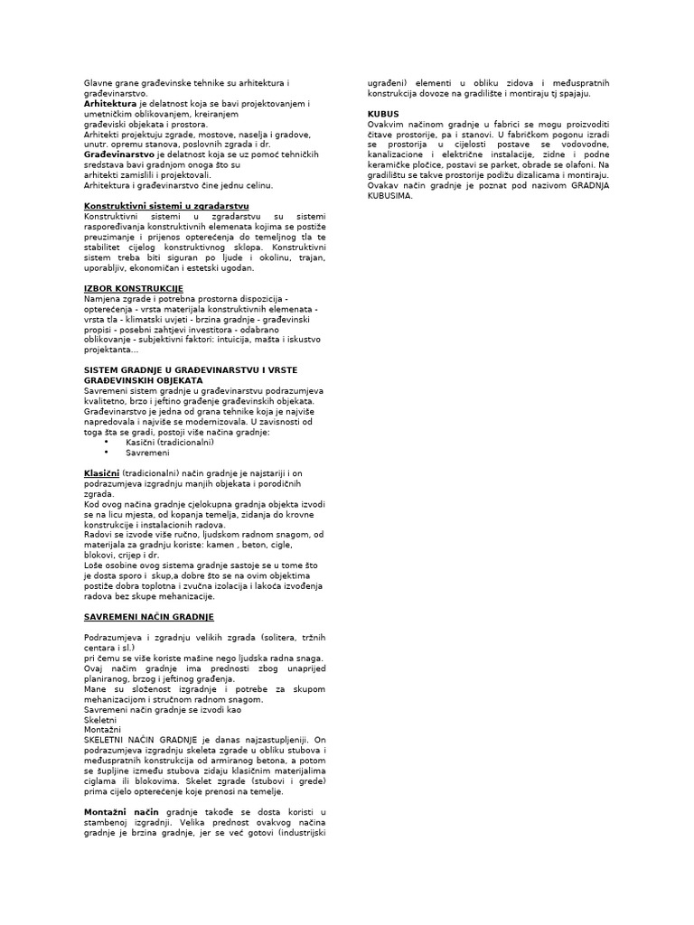 Glavne Grane Građevinske Tehnike | PDF