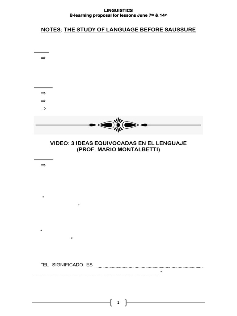 The Study of Language Before Saussure - Activities | PDF