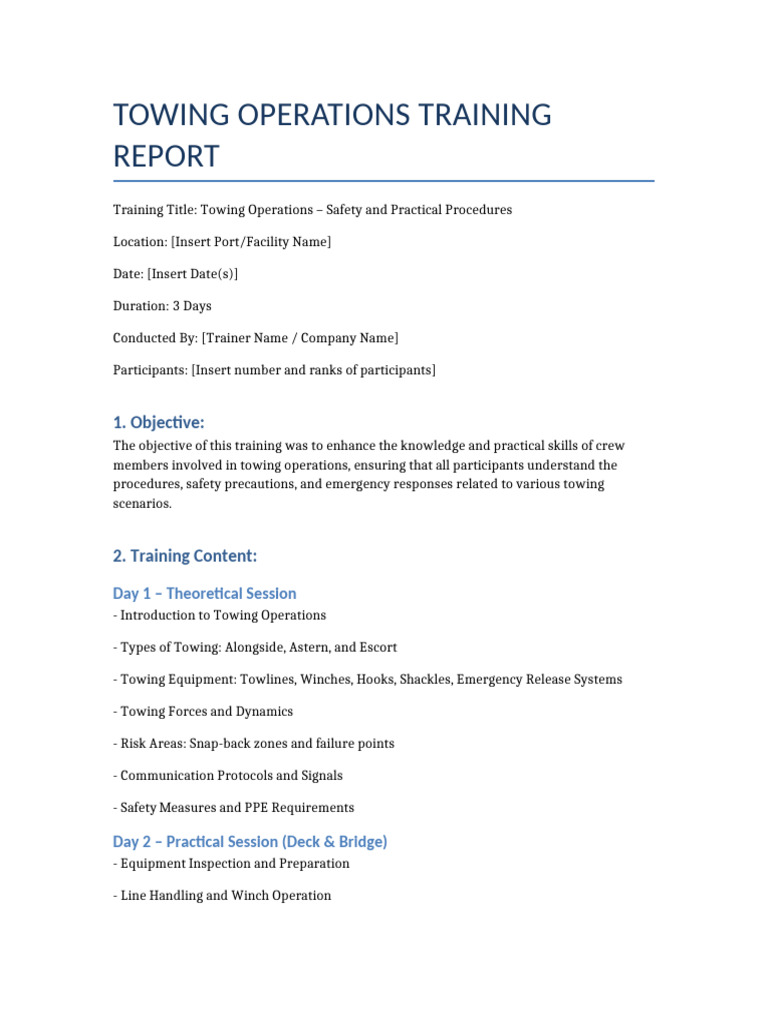 Towing Operations Training Report | PDF