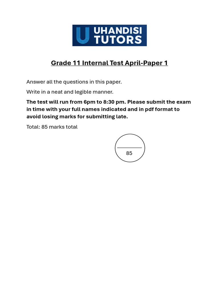 2025 Grade 11 Internal Test April-Paper 1 Part 2 | PDF