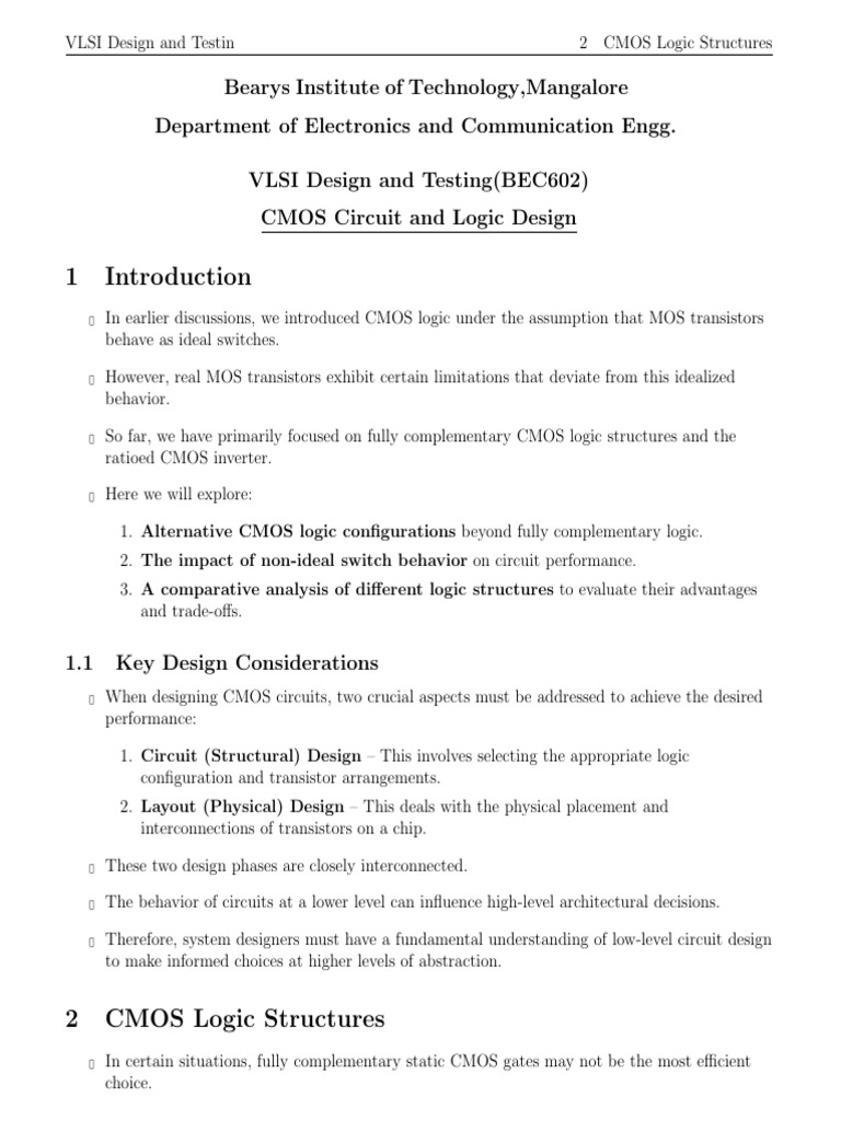 BEC602 - Module 4 - CMOS Circuit and Logic Design | PDF | Cmos | Logic Gate