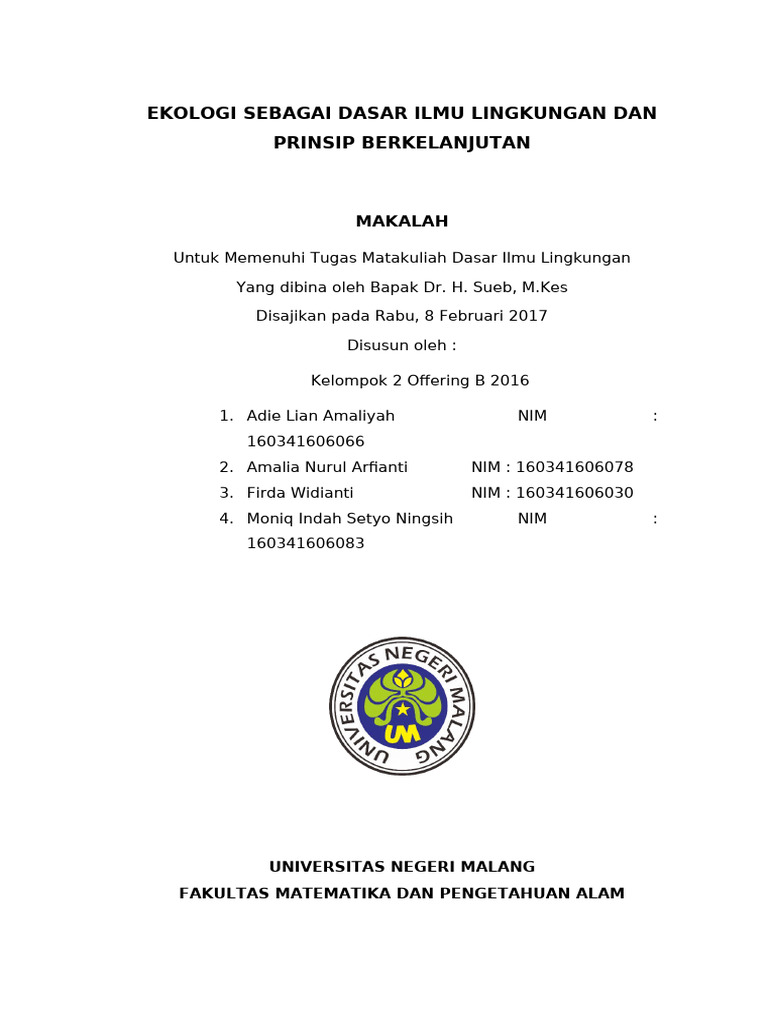 Ekologi Sebagai Dasar Ilmu Lingkungan Dan Prinsip Berkelanjutan | PDF