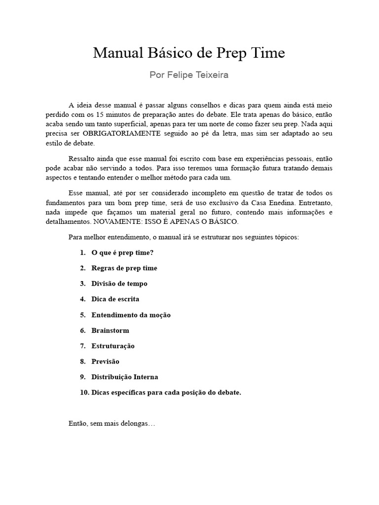 Guia Prático de Prep Time para Debates | PDF | Narrativa | Dinheiro