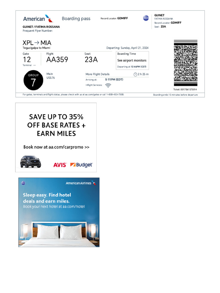 Boarding Pass - Print Your Boarding Pass - American Airlines | PDF ...