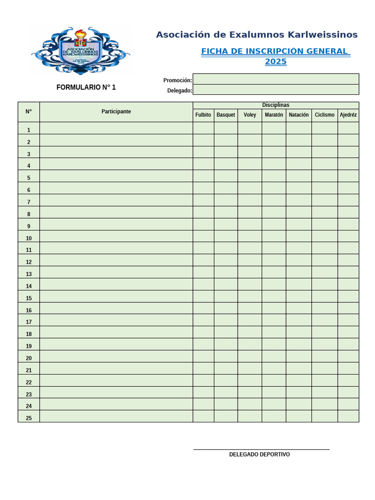 Ficha de Inscripción General. Formulario 1-1 | PDF
