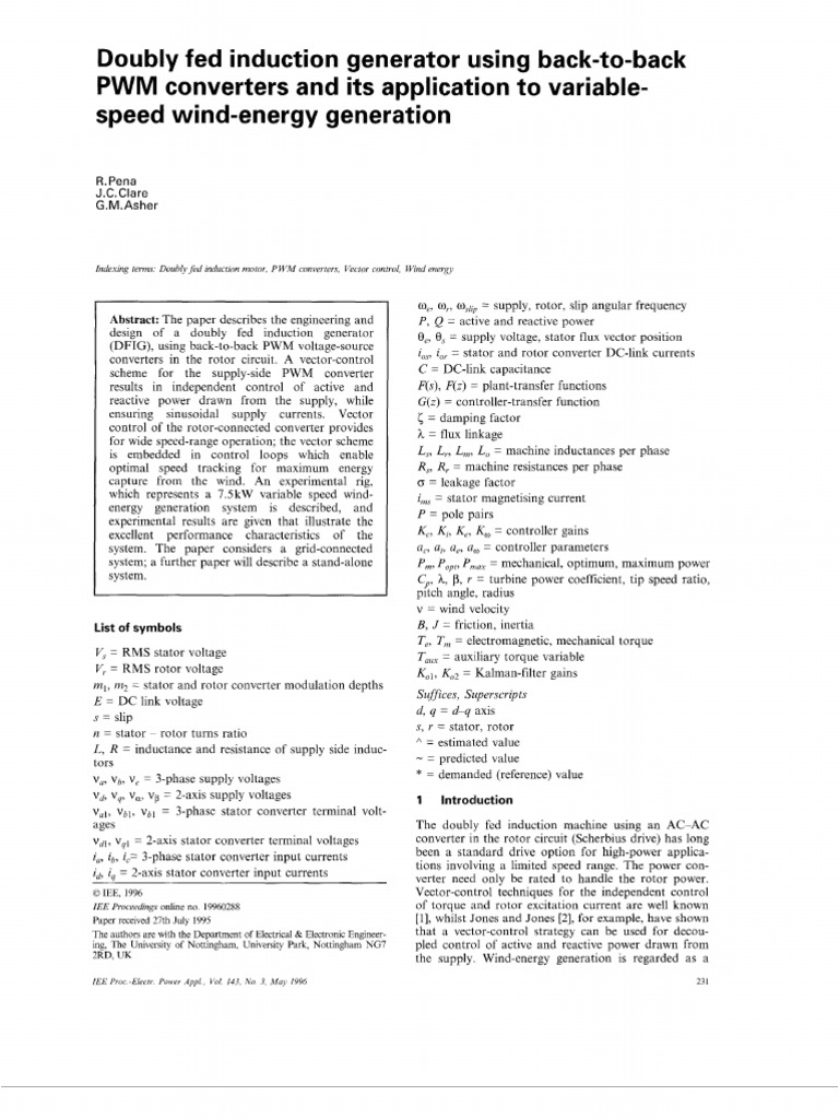 Doubly Fed Induction Generator Using Back To Back PWM Converters and Its Application To Variable ...