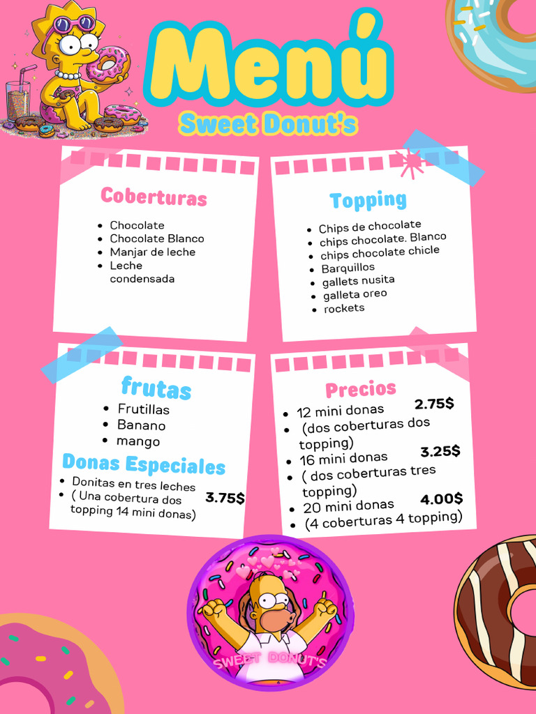 Menú Donas de Sabores Ilustrado Rosa - 20250529 - 112640 - 0000 | PDF