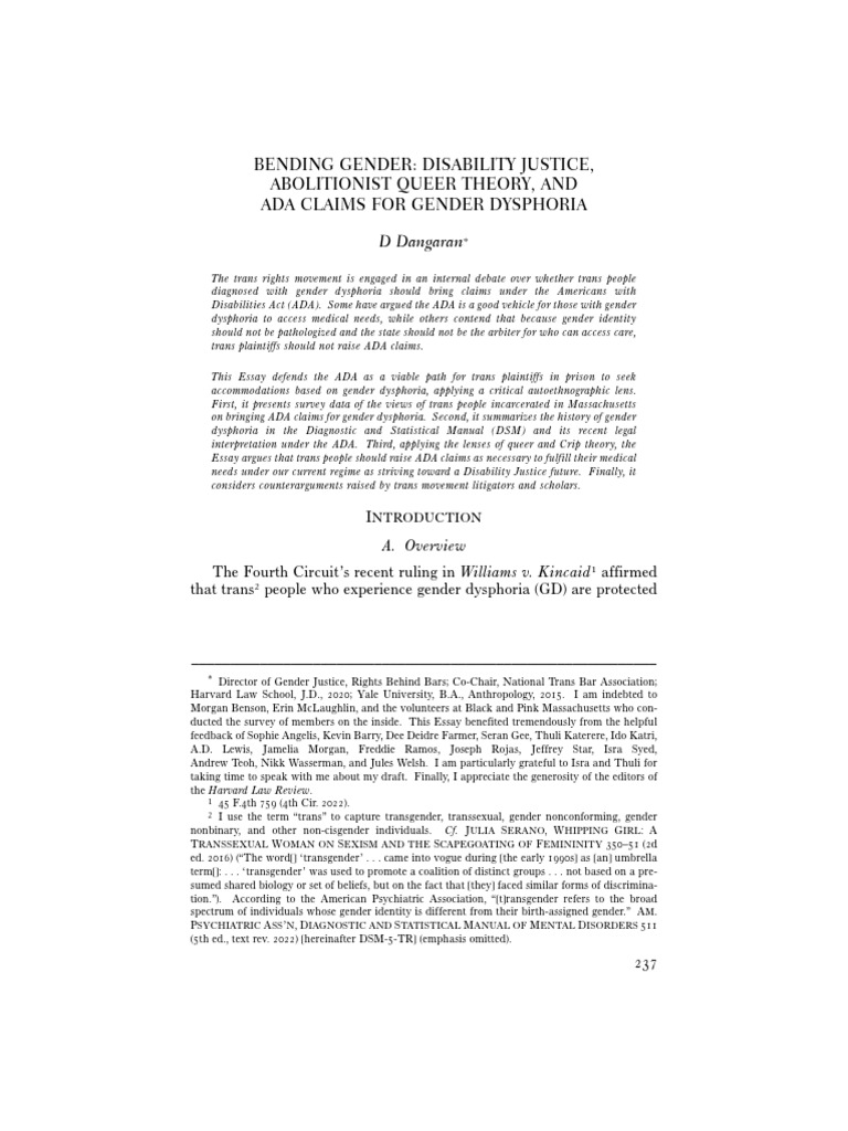 ADA Claims for Transgender Dysphoria | PDF | Diagnostic And Statistical ...