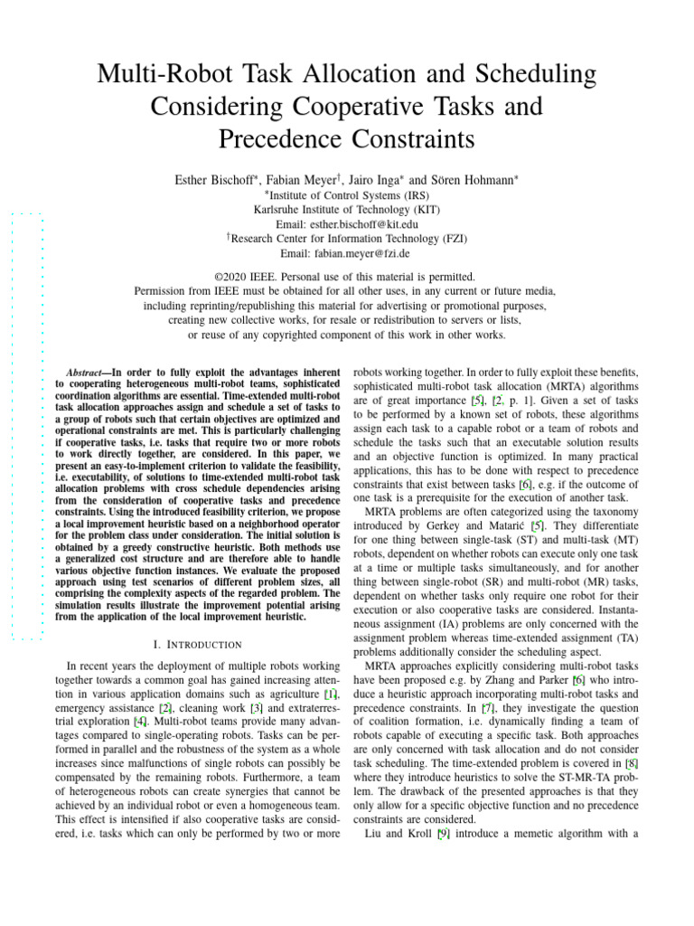 Bischoff Et Al - 2020 - Multi-Robot | PDF | Mathematical Optimization | Vertex (Graph Theory)