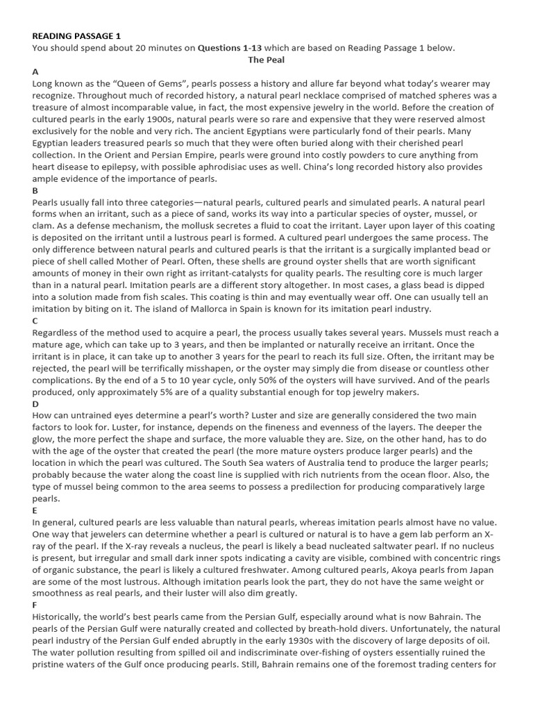 IELTS Full Reading Test (The Peal) | PDF | Pearl | Tickling