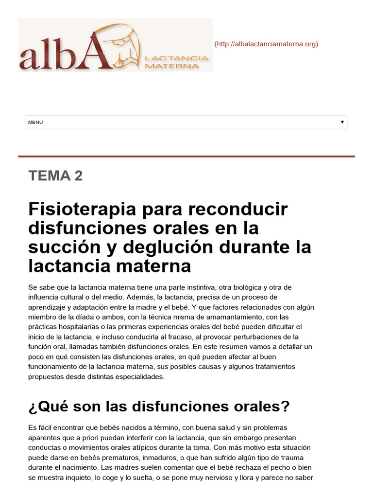 Fisioterapia para Reconducir Disfunciones Orales en La Succin y ...