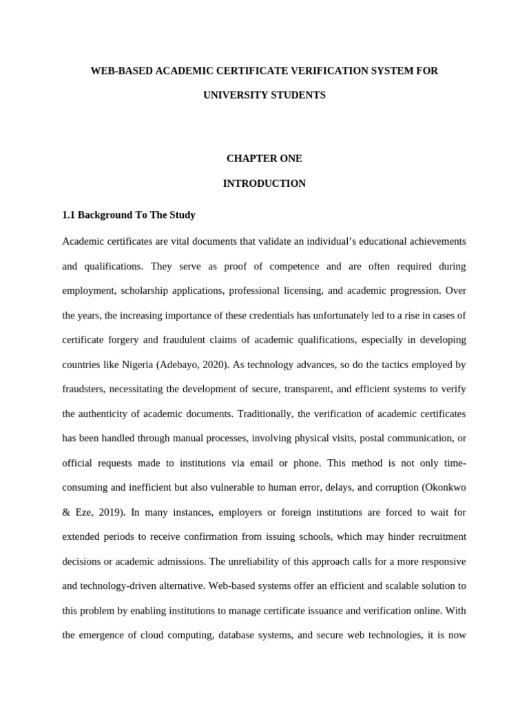 Web-Based Academic Certificate Verification System For University Students - 1 | PDF ...