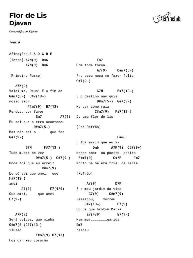 Cifra Club - Djavan - Flor de Lis | PDF