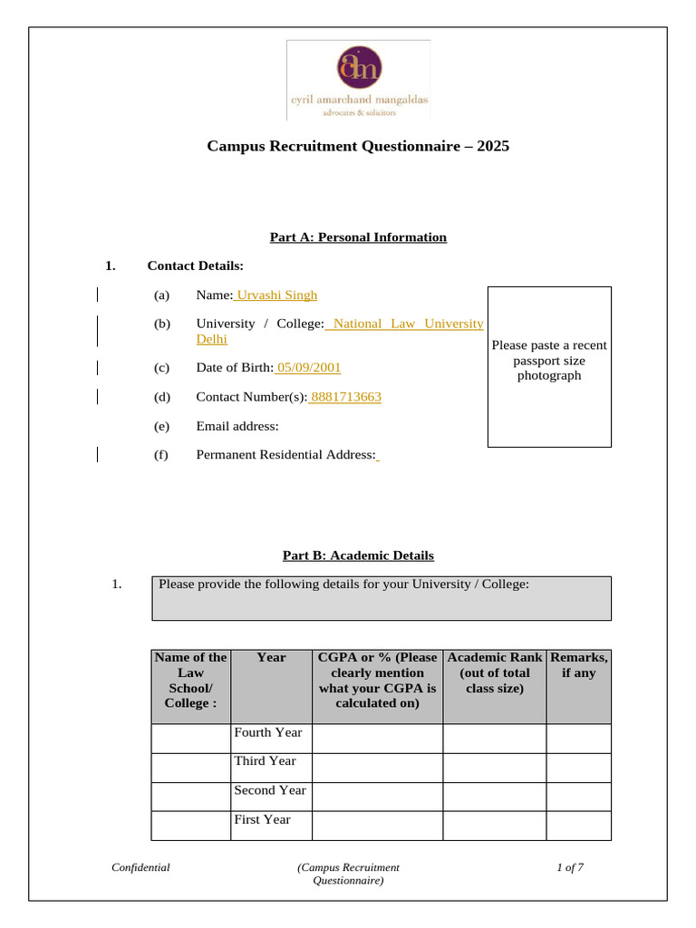 Campus Recruitment Questionnaire 2025 | PDF | Alternative Dispute ...
