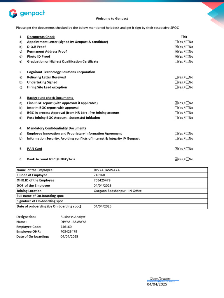 Genpact Onboarding Kit for 2025 | PDF