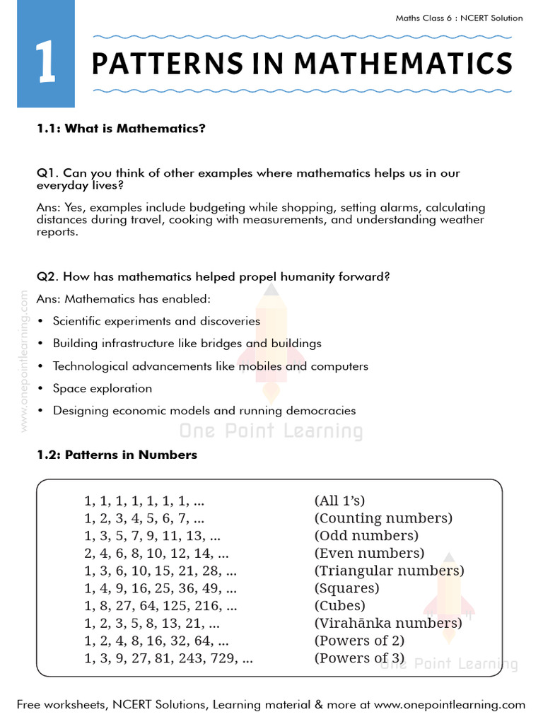Class 6 Patterns in Mathematics Solutions | PDF | Numbers | Arithmetic