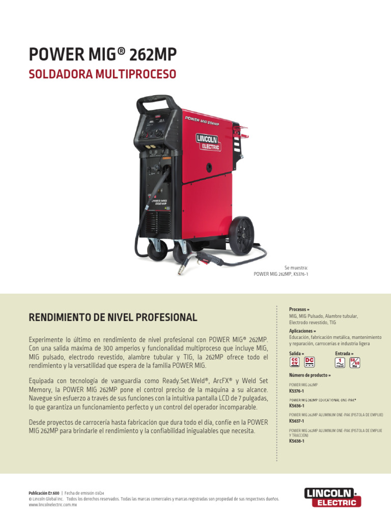 Soldadora POWER MIG 262MP: Rendimiento Profesional | PDF | Soldadura ...