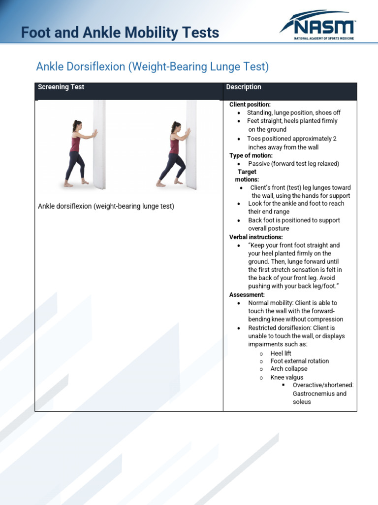 NASM PES Handout Foot and Ankle Mobility Tests | PDF | Foot | Ankle